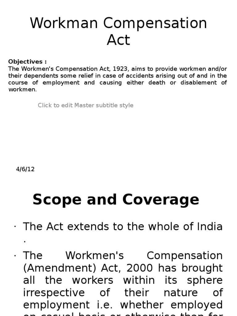 Workman Compensation Act: Objectives | Download Free PDF | Workers ...