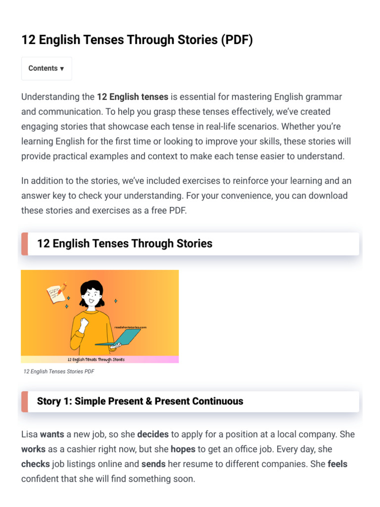 12 English Tenses Through Stories (PDF) - Read Short Stories | PDF ...