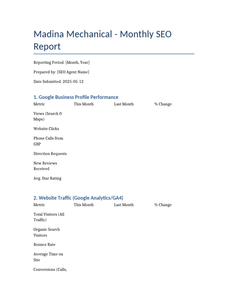 Madina Mechanical SEO Report Template | PDF