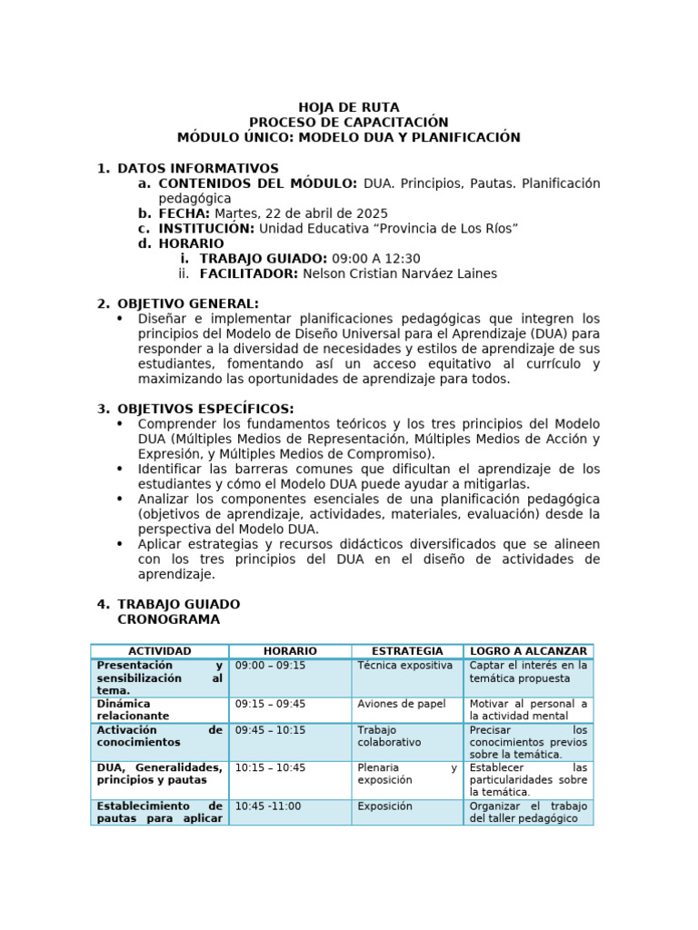 Hoja de Ruta de Capacitación DUA | PDF | Aprendizaje | Plan de estudios