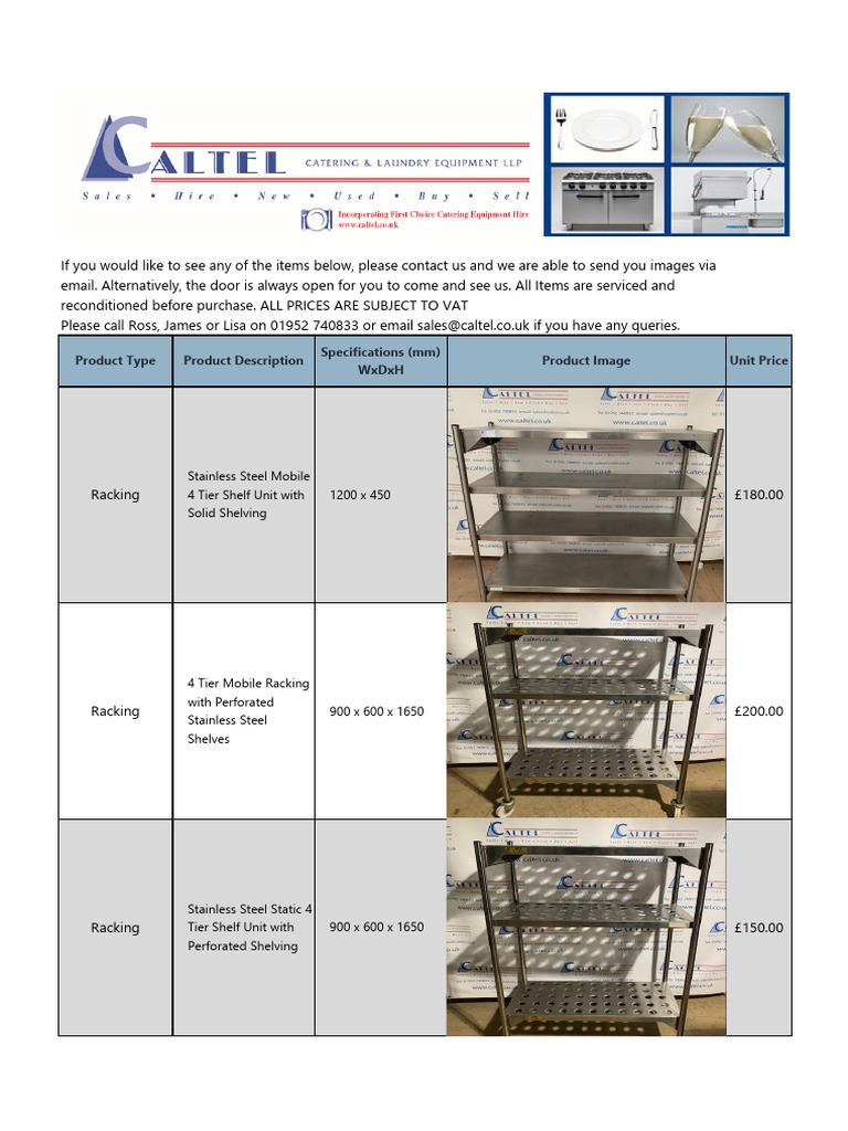 Storage and Racking List | PDF