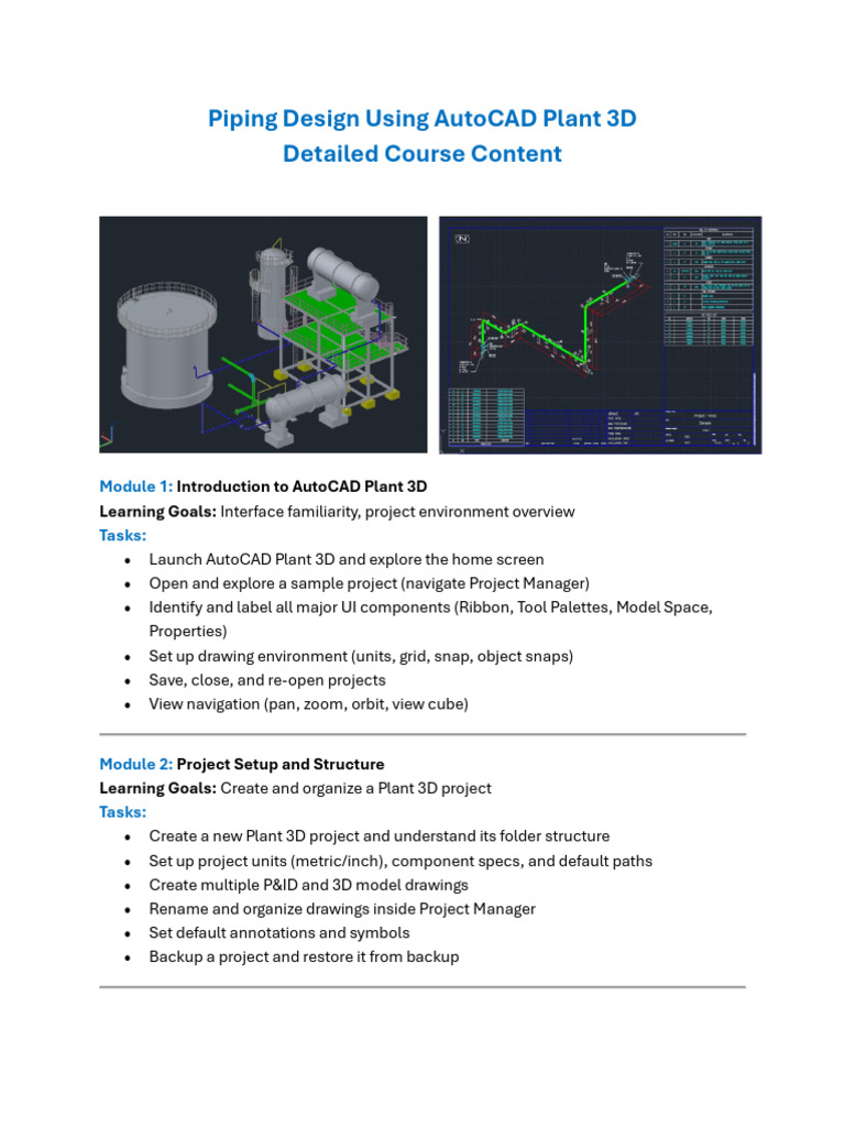 AutoCAD Plant 3D Piping Design Course | PDF | Pipe (Fluid Conveyance)