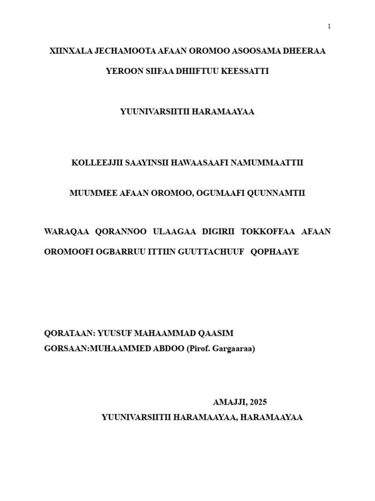 Qorannoo Yusuuf Mahaammad Qaasim | PDF