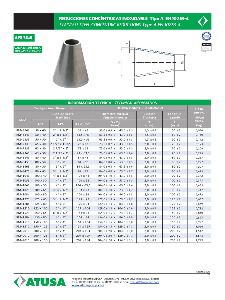 Stainless Steel Concentric Reductions Type A en 10253-4 | PDF ...