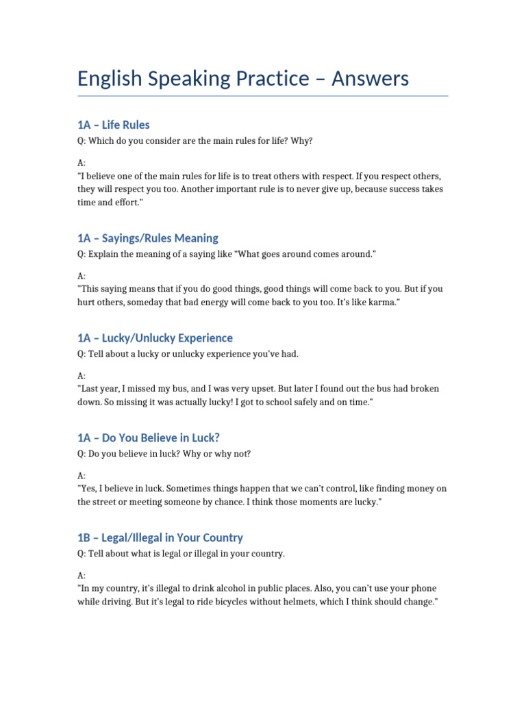 English Speaking Practice Guide | PDF | Luck