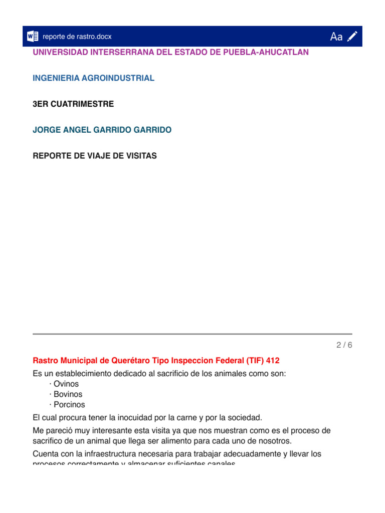 Informe sobre Rastro TIF 412 en Querétaro | PDF