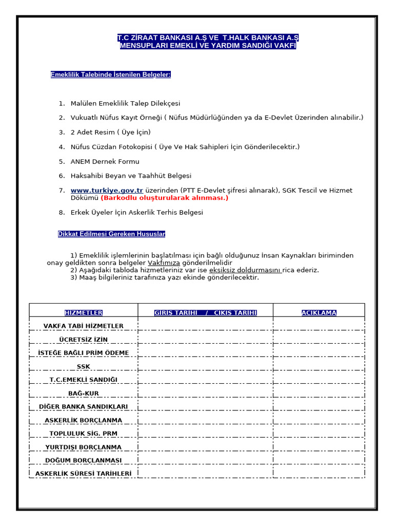 ZFG TZH 4 Malul Emekli Talep Formu Doc 200 | PDF