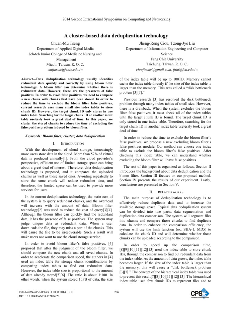 A Cluster-based Data Deduplication Technology | PDF | Data | Computing