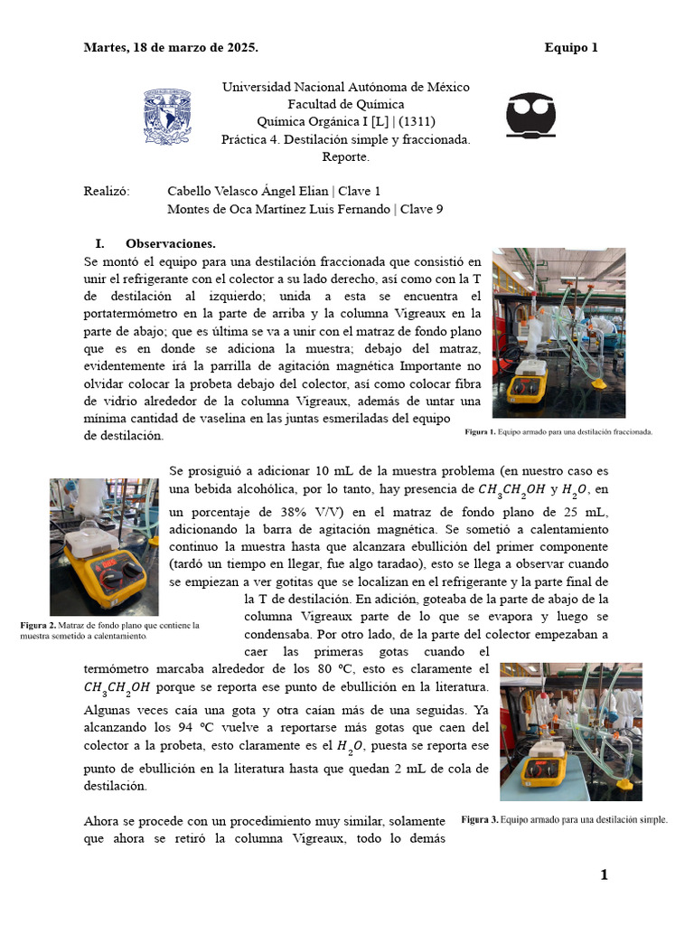 Reporte.P4 DestilaciónSimpleyFraccionada - QOI | PDF | Destilación | Ingeniería de Procesos Químicos