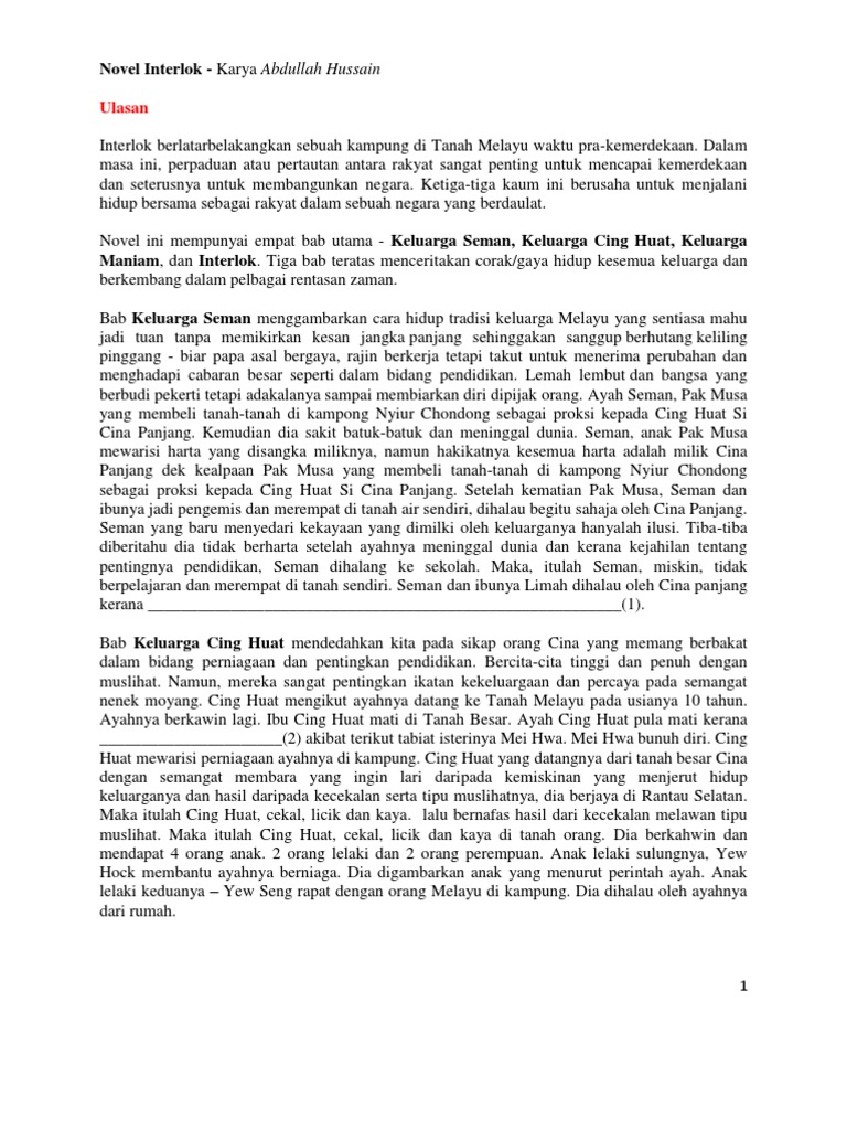 Ulasan Novel Interlok-Edisi Pelajar | PDF | Ilmu Sosial | Fiksi Misteri ...