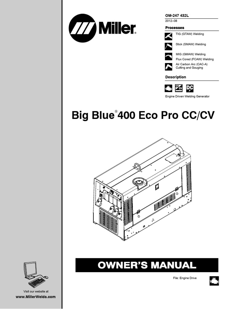 Miller Big Blue 400 Welding Manual | PDF | Welding | Construction