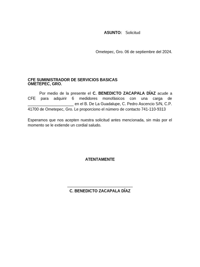 Solicitud de Medidores Monofásicos CFE | PDF