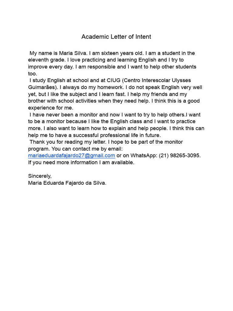 Letter of Intent - by Maria Silva | PDF