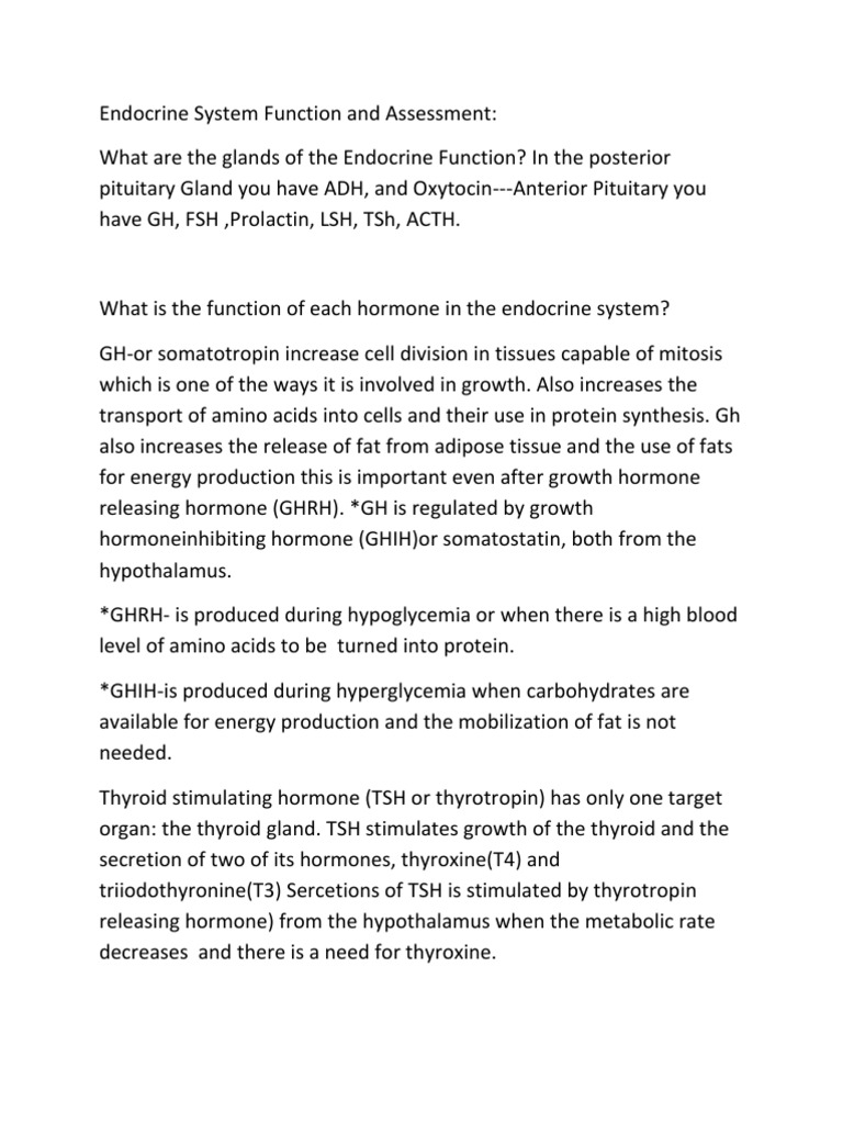 Endocrine System Function and Assessment | Download Free PDF | Thyroid ...