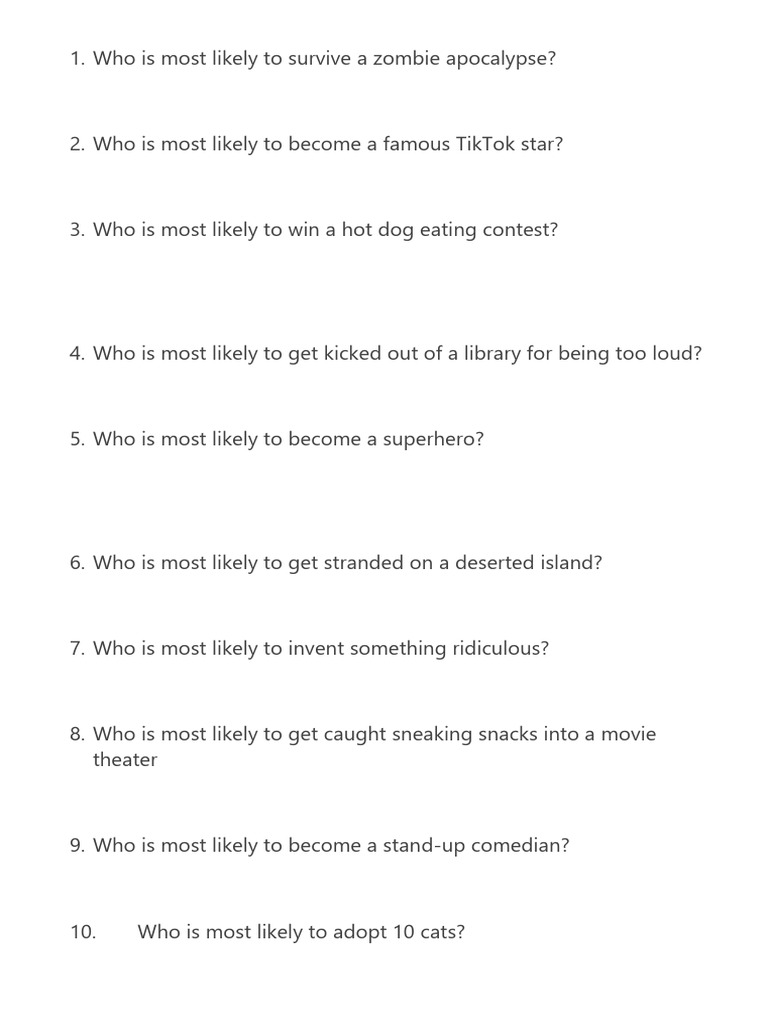 Who Is Most Likely To Survive A Zombie Apocalypse Warm Up | PDF