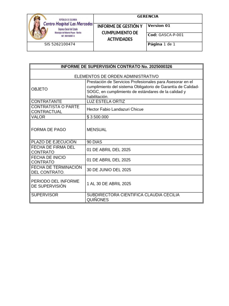 Informe de Supervision | PDF
