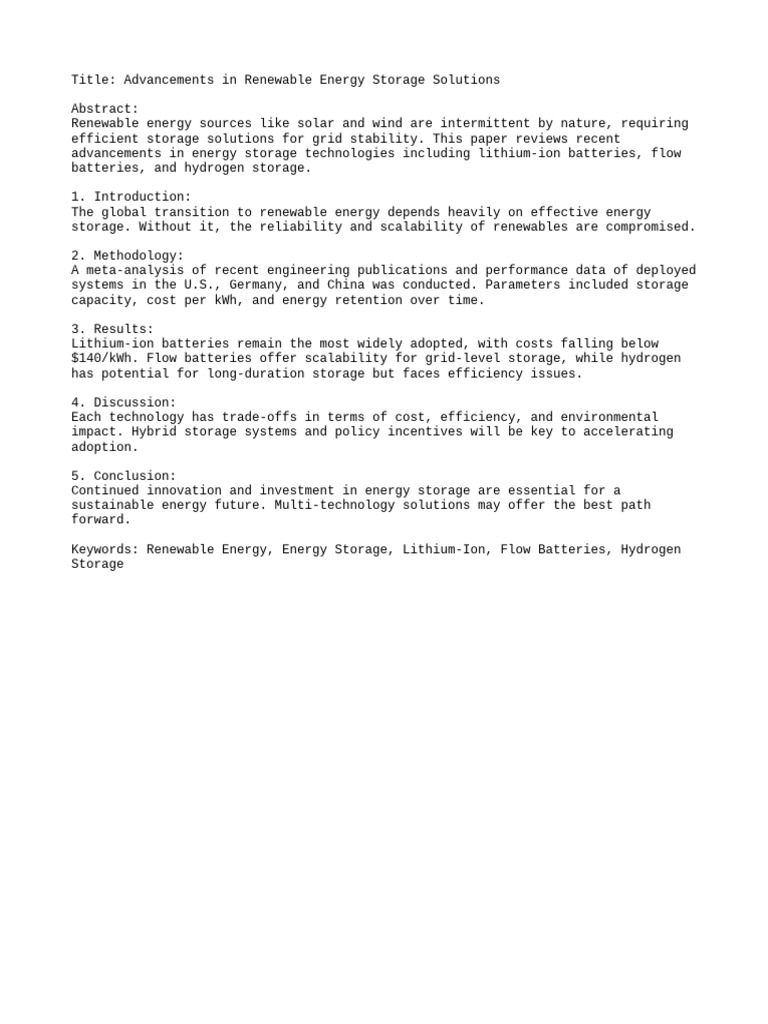 Renewable Energy Storage Solutions | PDF