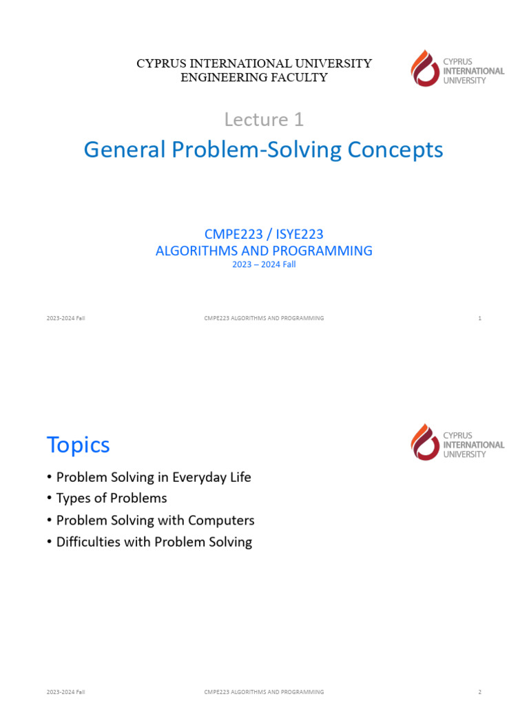 01 CMPE223 Introduction To Algorithms 2023-24 | PDF | Computer Programming | Algorithms