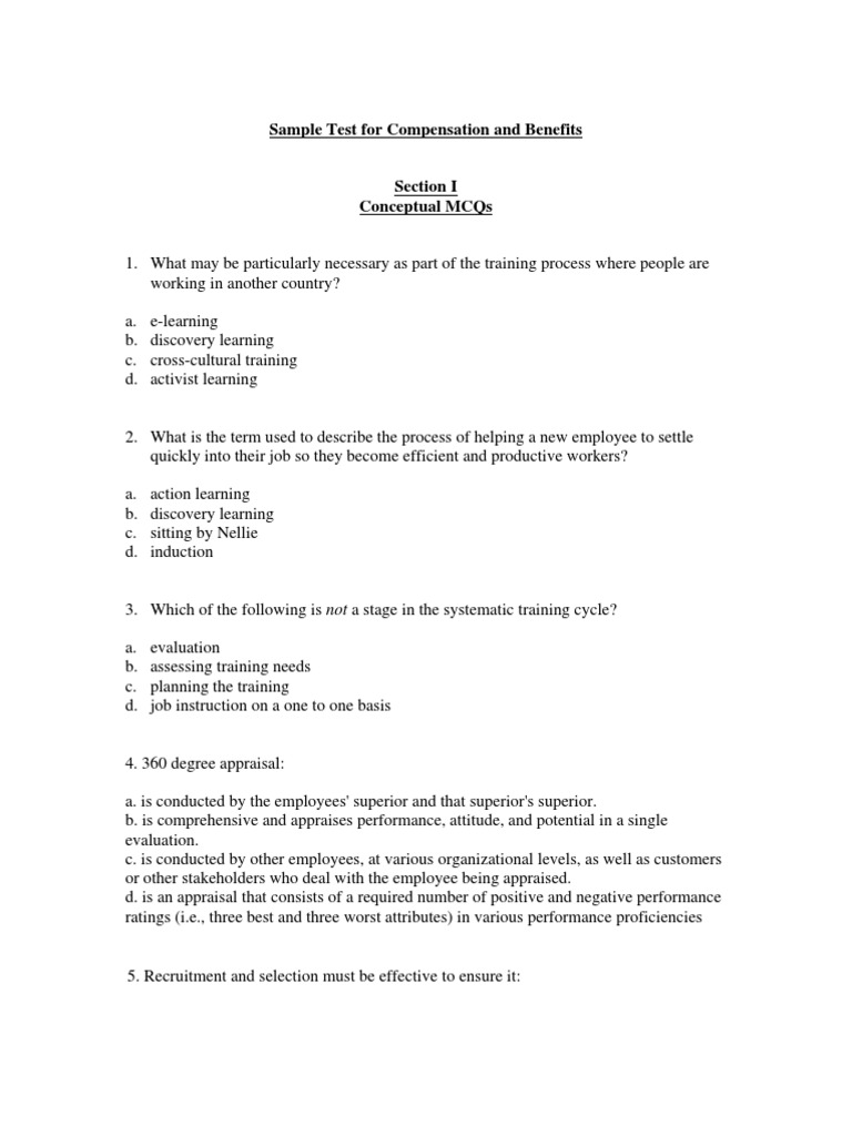 Sample Test For Compensation and Benefits | PDF | Employment ...