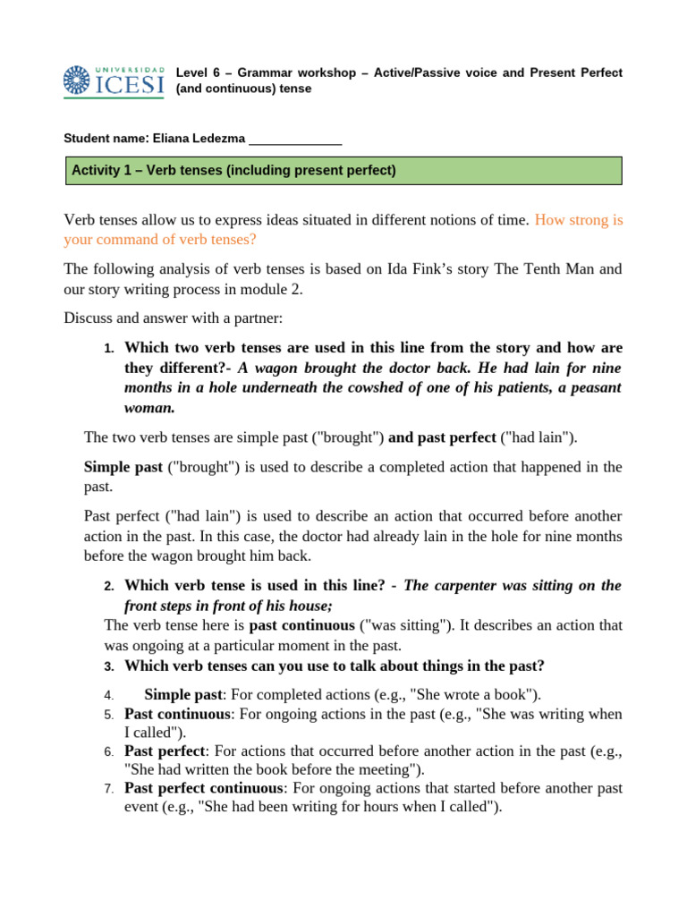 Active Passive Voice and Present Perfect Workshop 2 | PDF | Verb ...