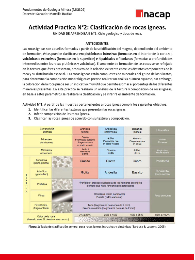 Actividad Practica 2 Clasificación Rocas Igneas | PDF | Roca ígnea | Roca (geología)