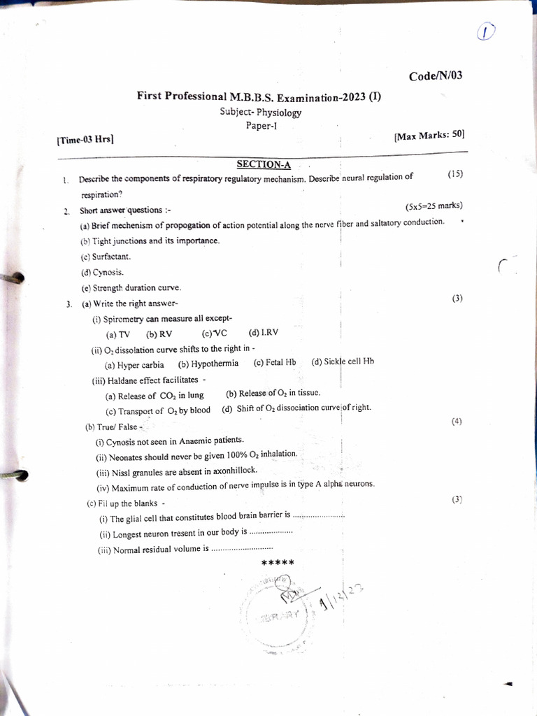 Ssims 22 Question Papers | PDF | Physiology