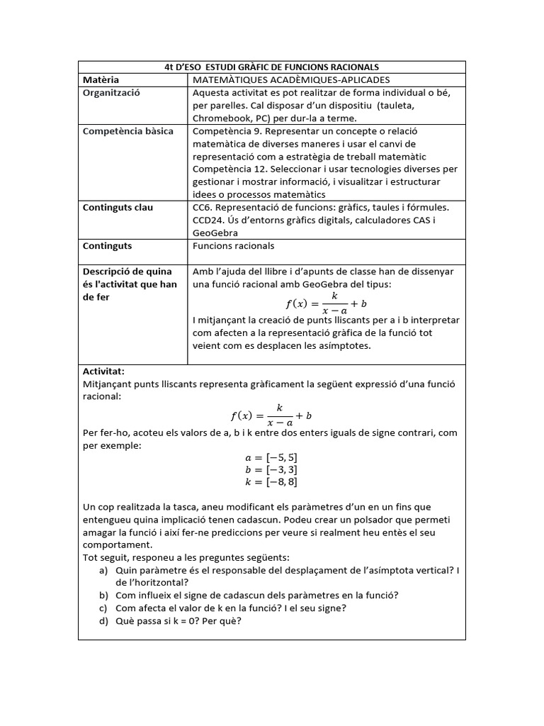 Projecte Final - Funcions Racionals | PDF