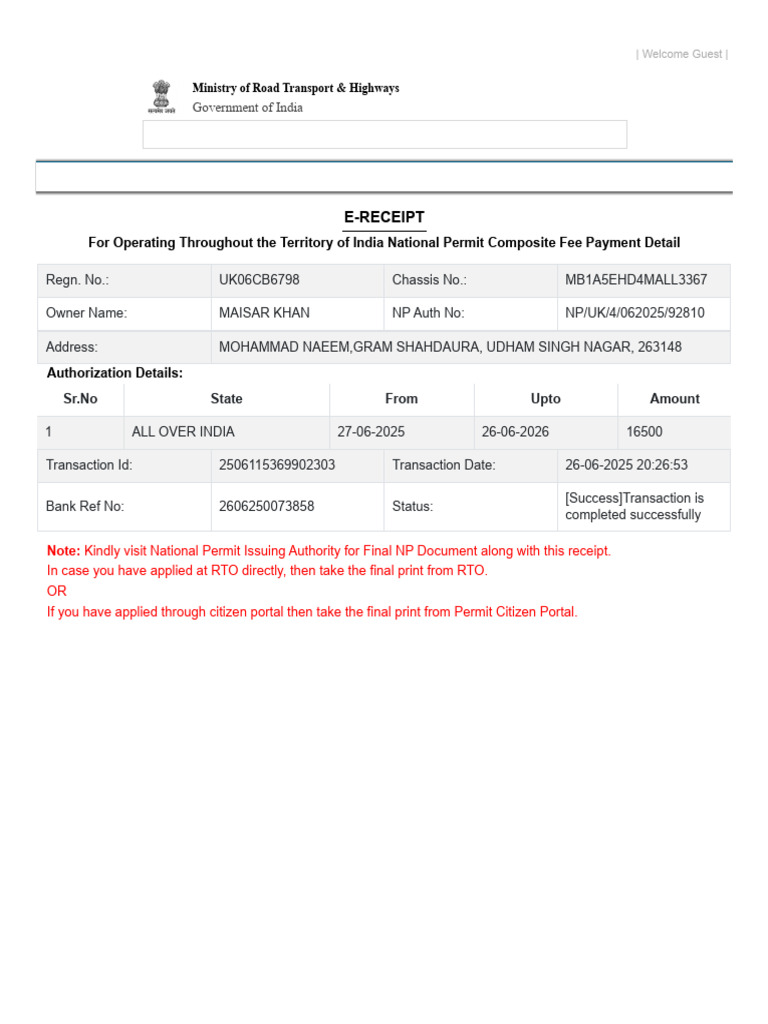 National Permit E-Services - Print Receipt-1 | PDF