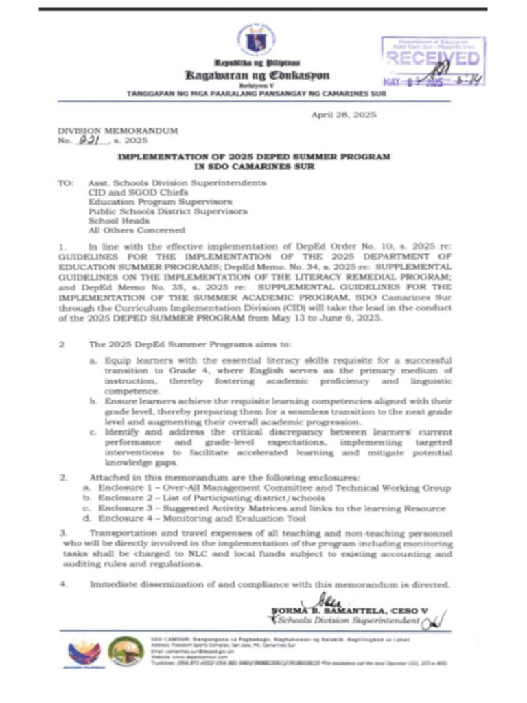 Division-Memo-No.-221-s.-2025.-2025-DepEd-Summer-Program-in-SDO-Camarines-Sur (2 | PDF ...
