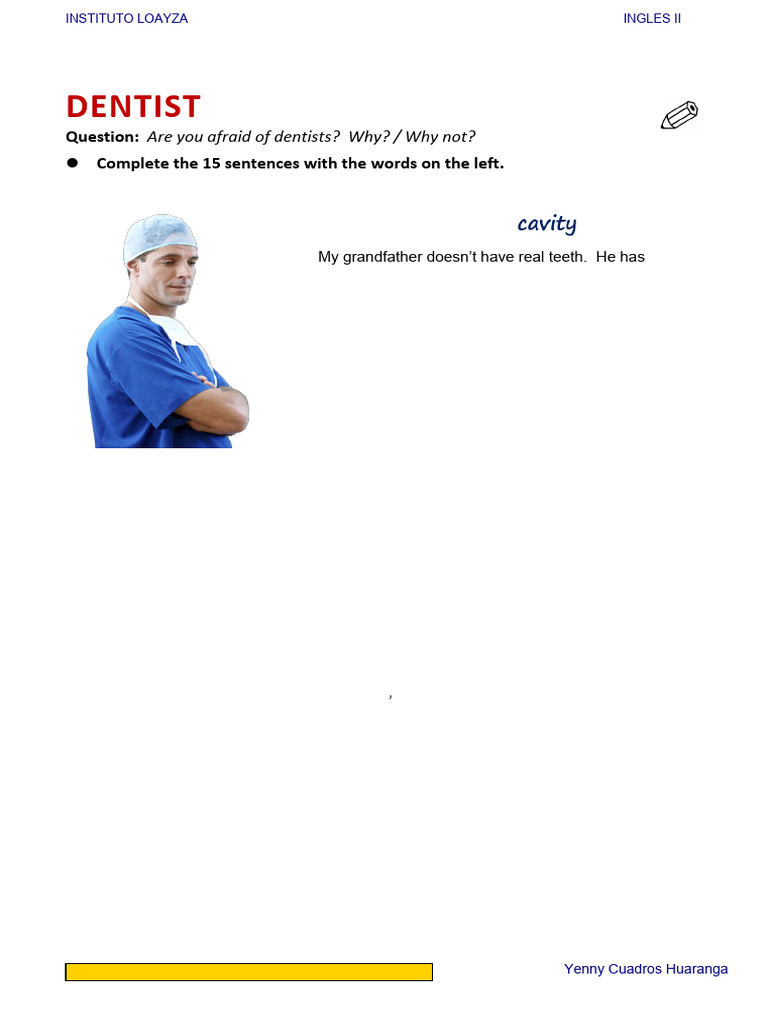 Dentist Vocabulary Exercise Worksheet | PDF | Dentistry | Dentistry ...