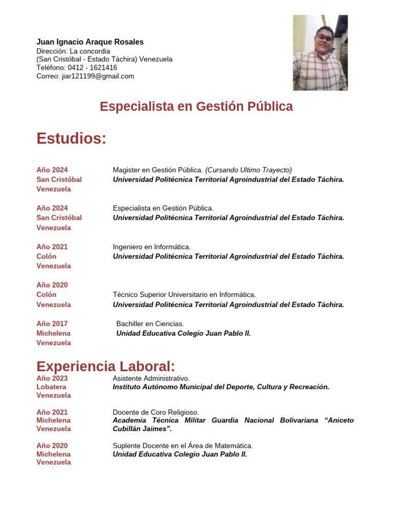 CV Juan Araque | PDF | Venezuela | Universidad