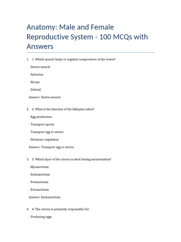 Reproductive System Anatomy 100 MCQs | PDF | Menstrual Cycle | Human ...