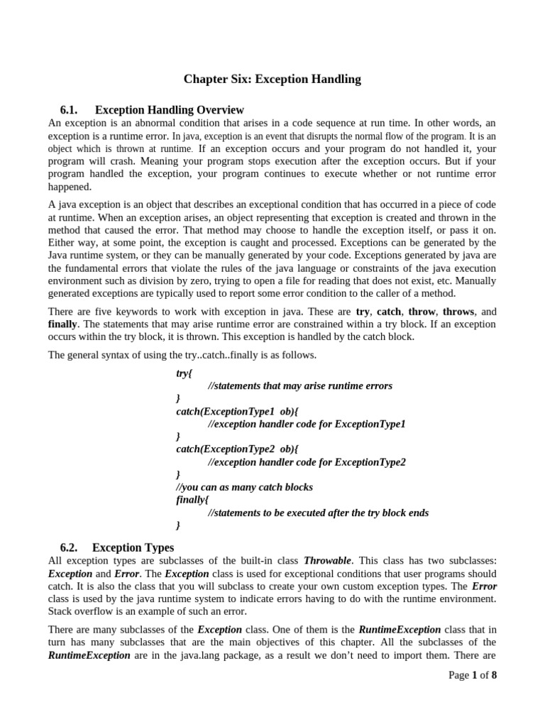 Chapter 6 - Exception Handling | PDF | Class (Computer Programming) | Parameter (Computer ...