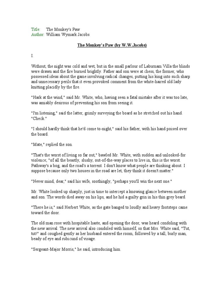 The Monkey's Paw by W W Jacobs | PDF