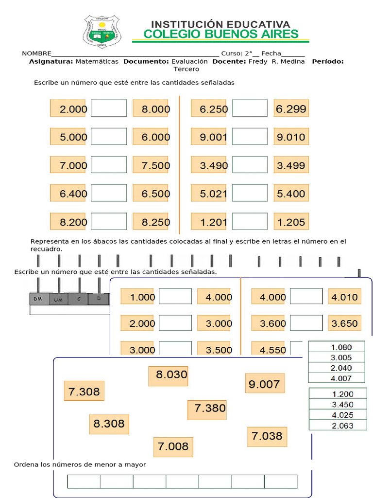Evaluación de Matemáticas 2° Grado | PDF