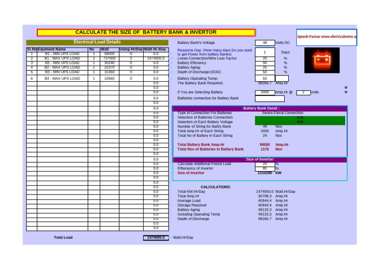 UPS Battery Sizing Calculation Guide | PDF | Electrical Equipment ...