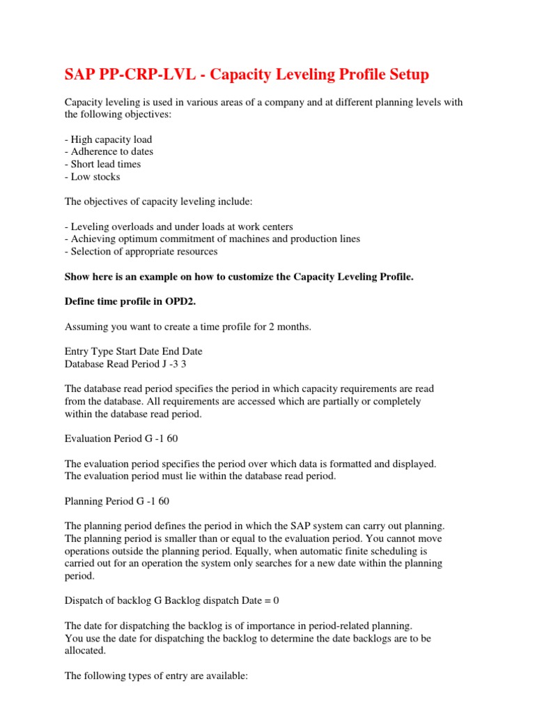 SAP PP-CRP-LVL - Capacity Leveling Profile Setup | PDF | Parameter ...