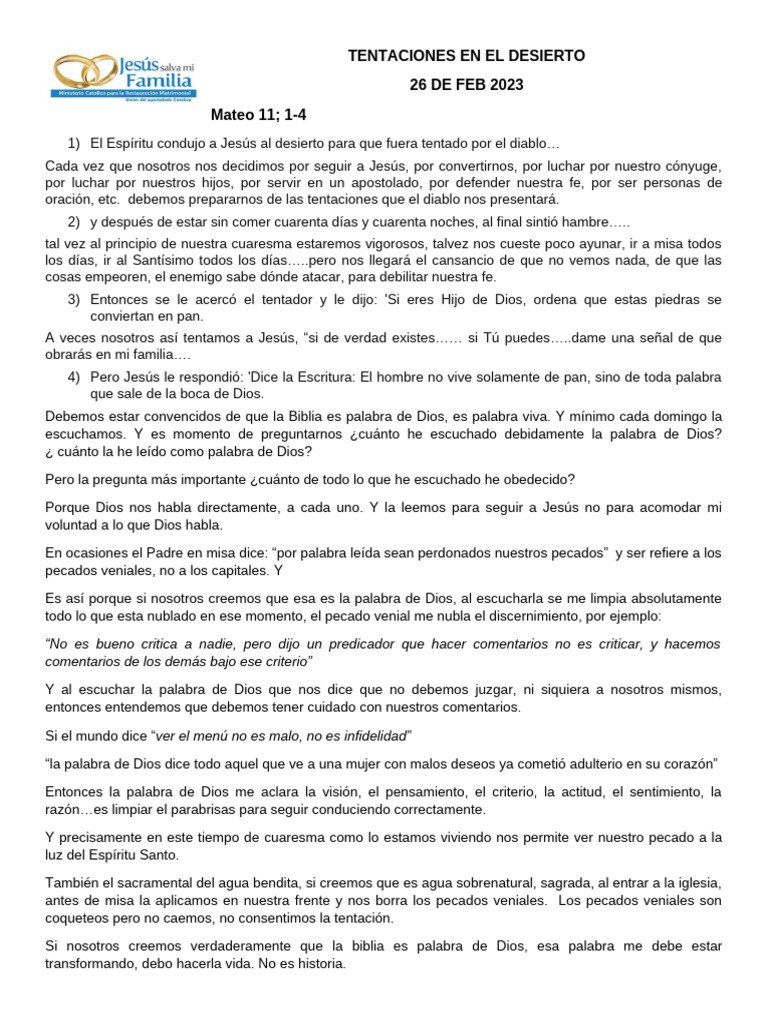 Tentaciones en El Desierto | PDF | Pecado | Oración