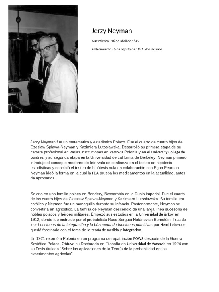 Aportaciones de Jerzy Neyman a la estadística | PDF | Science ...