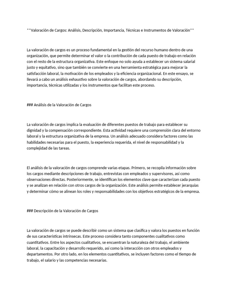 Valoración de Cargos | PDF | Gestión de recursos humanos ...