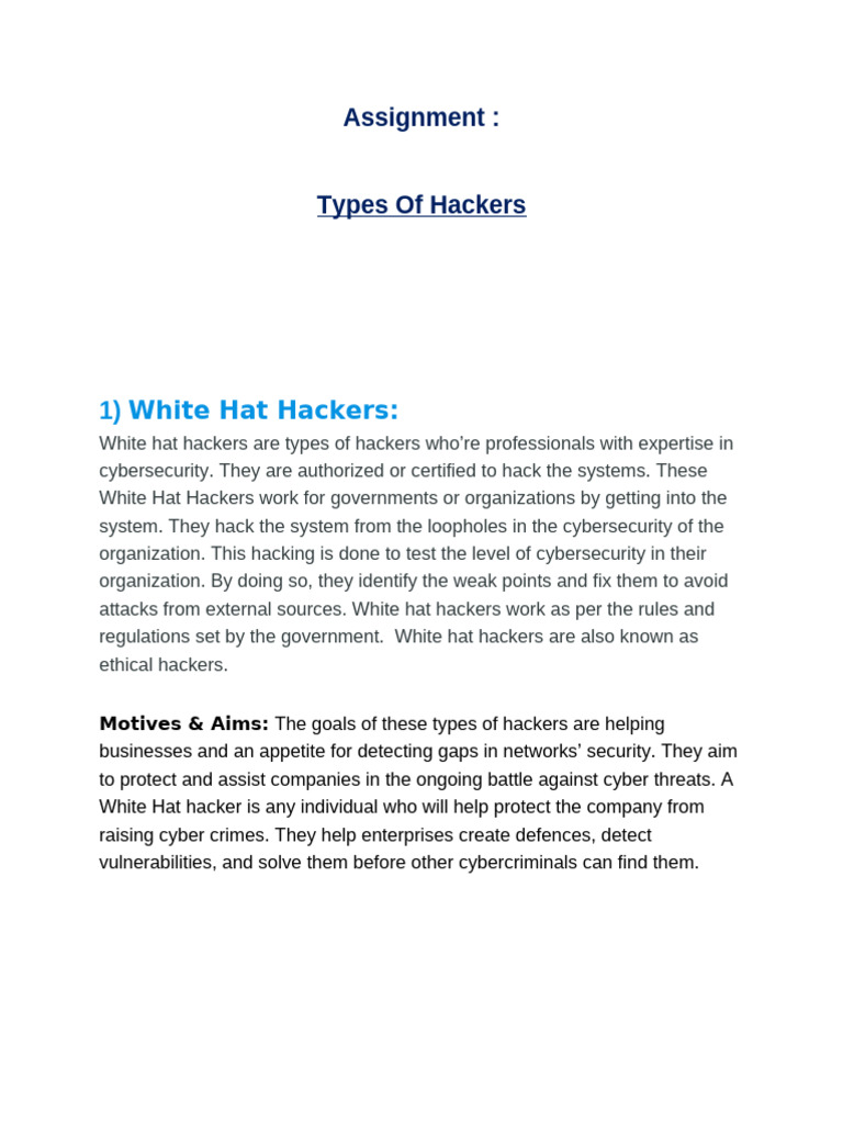 Types of Hackers Explained | PDF | Security Hacker | Cybercrime