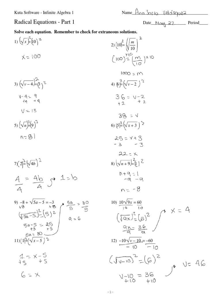 Radical Equations PRACTICE 1 | PDF | Equations | Elementary Mathematics