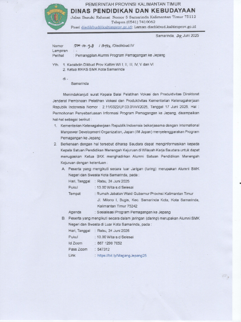Pemanggilan Program Pemagangan Ke Jepang | PDF