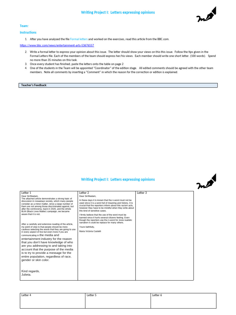 Formal Letters Expressing Opinions | PDF