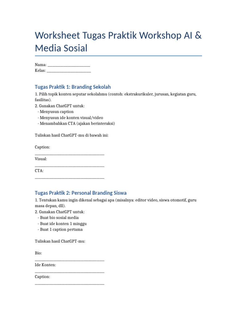 Worksheet Tugas Praktik SMK | PDF