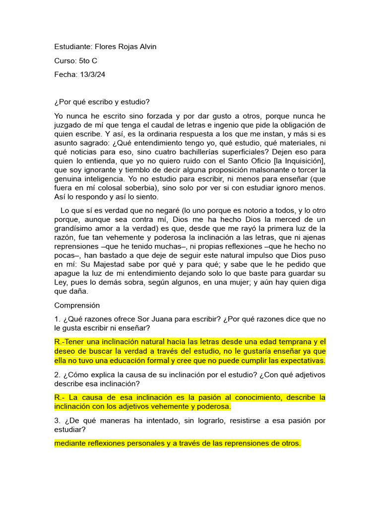 Tarea Sor Juana Inés de La Cruz | PDF | Conocimiento | Iglesia Católica