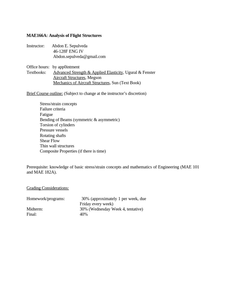 Flight Structures Analysis Course Overview | PDF