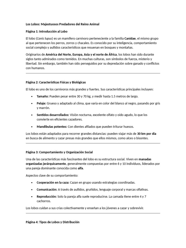 Lobos: Características y Conservación | PDF | Depredación | Biología