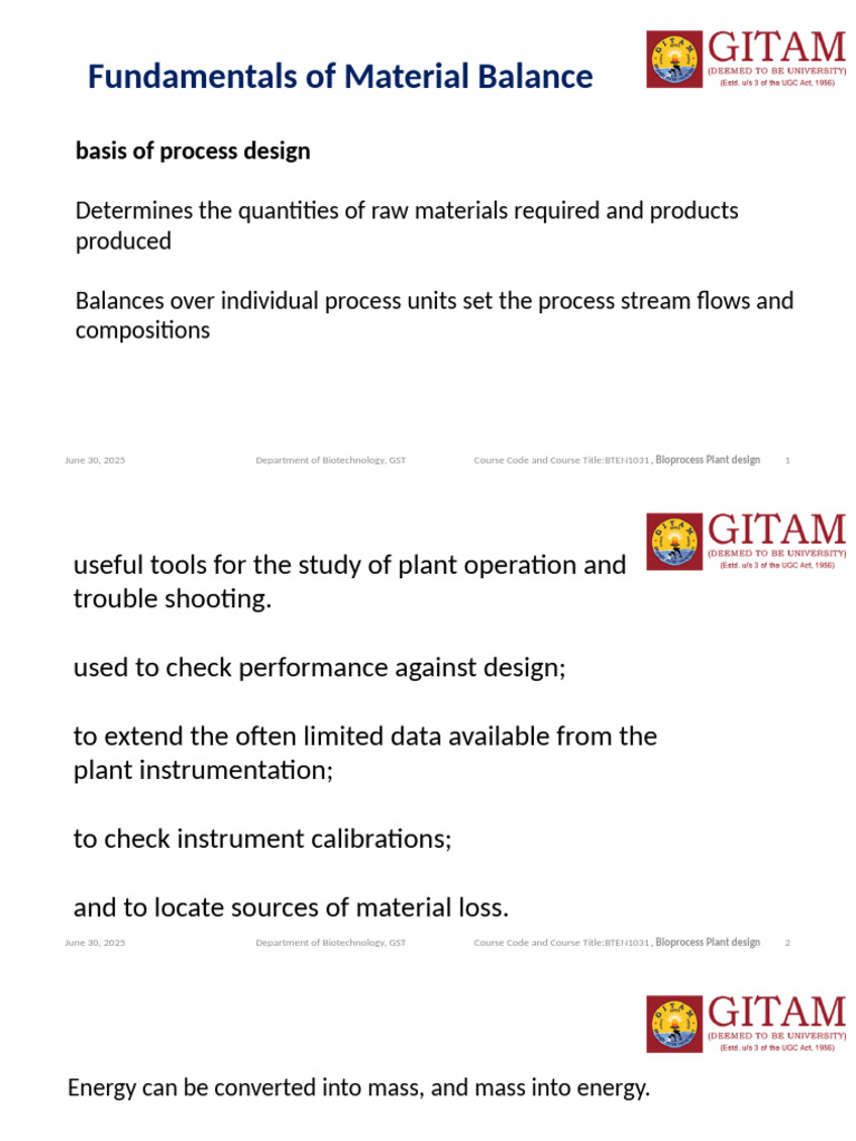 Module I BPD Material Balance | PDF | Filtration | Chemistry
