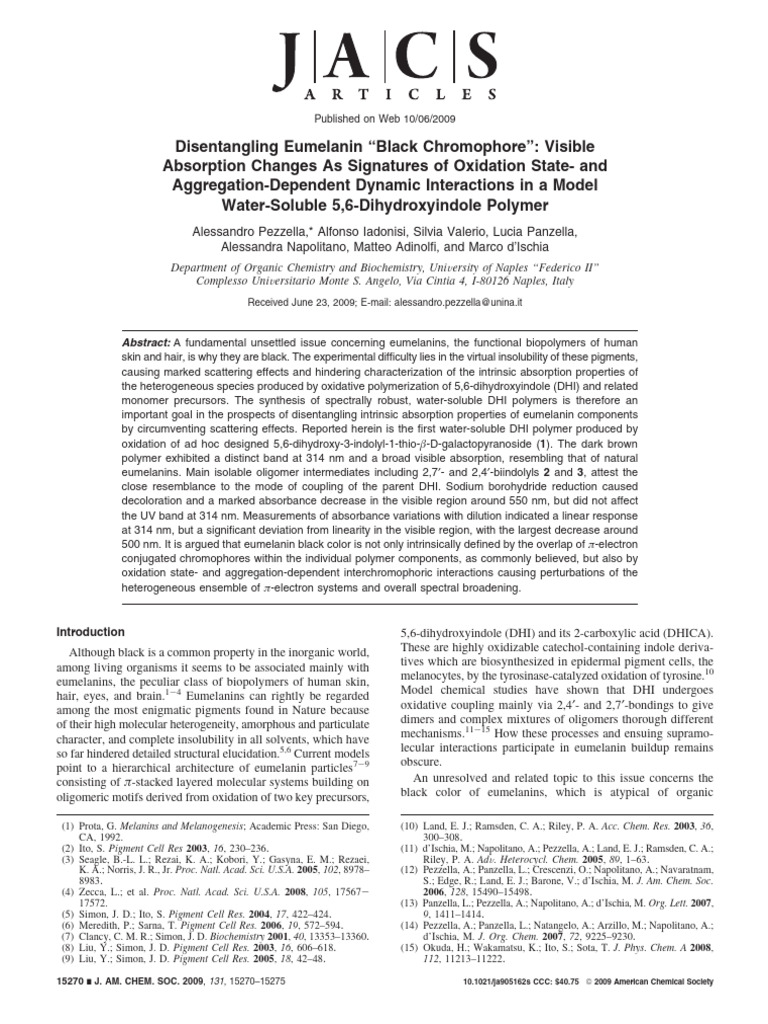 Panzella Et Al 2009 Disentangling Eumelanin Black Chromophore Visible ...